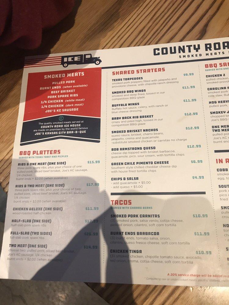 Menu at County Road Ice House pub & bar, Kansas City