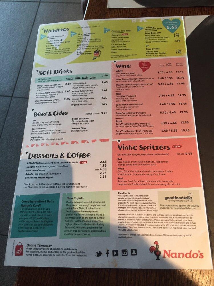 Menu at Nando's Shrewsbury fast food, Shrewsbury