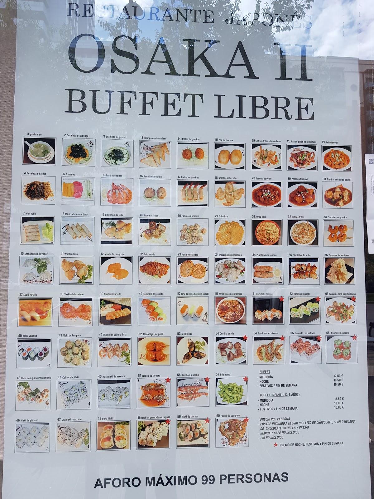 Carta del restaurante Osaka Ii, Valencia, Avenida Francia