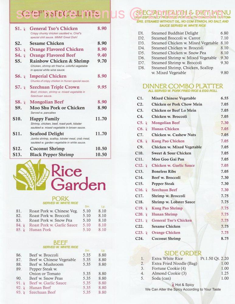Rice Garden Menu Hobart