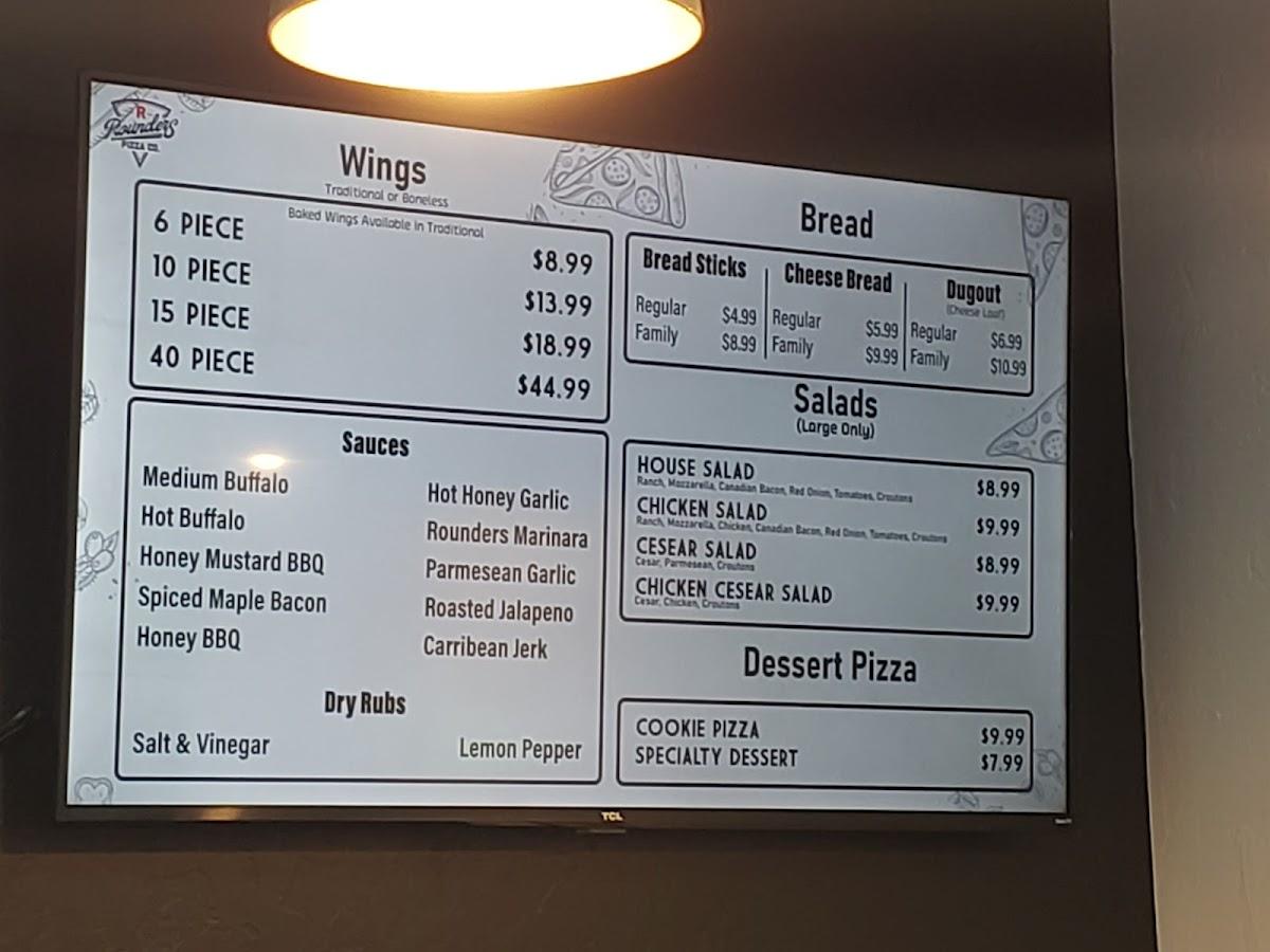 Carta de pizzería Rounders Pizza Co, Yukon