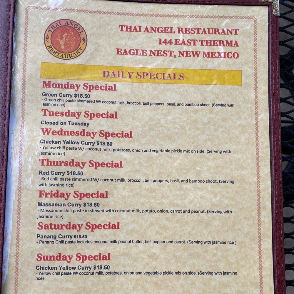 Menu at Thai Angel Restaurant, Eagle Nest
