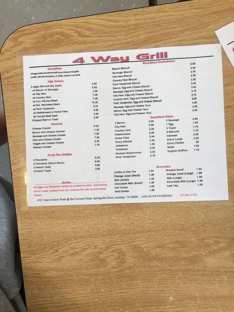 Menu at 4-Way Grill pizzeria, USA