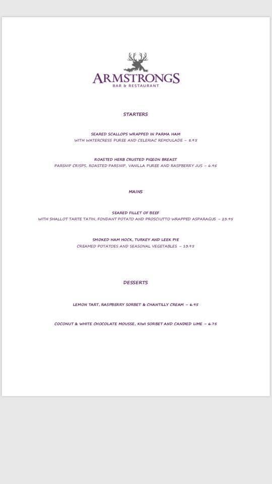 Menu at Armstrong's Bar & Restaurant, Kirriemuir