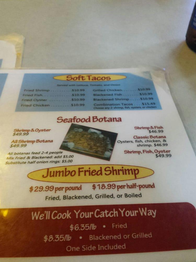 Menu at Dirty Al's restaurant, South Padre Island, State Park Rd 100