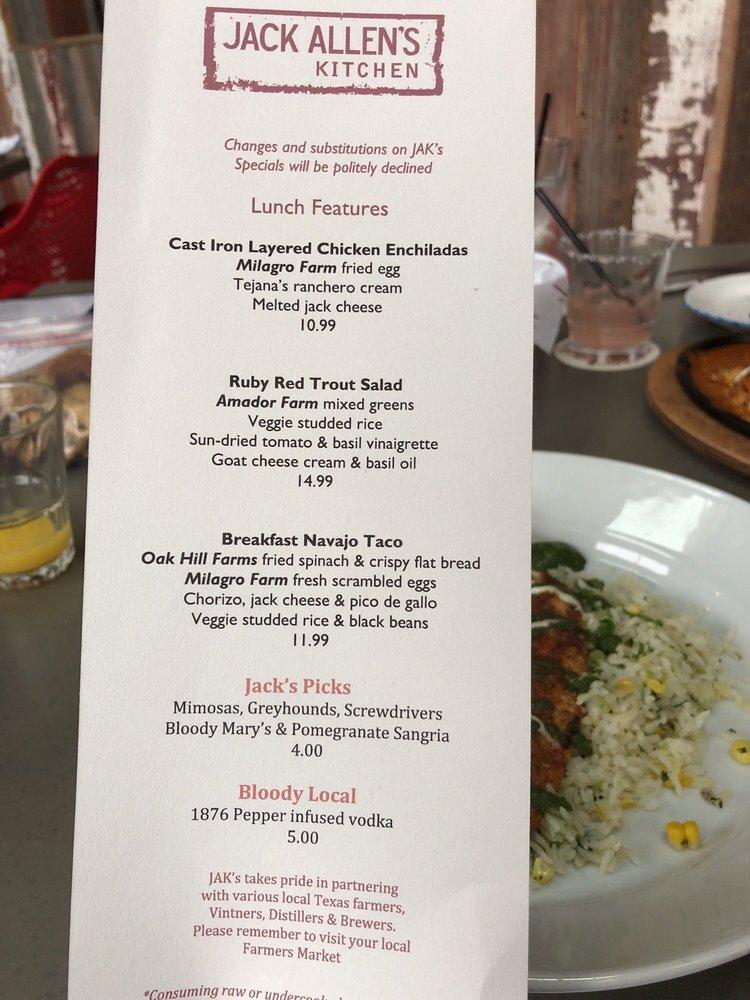 Menu at Jack Allen's Kitchen pub & bar, Austin, W Anderson Ln. Suite D