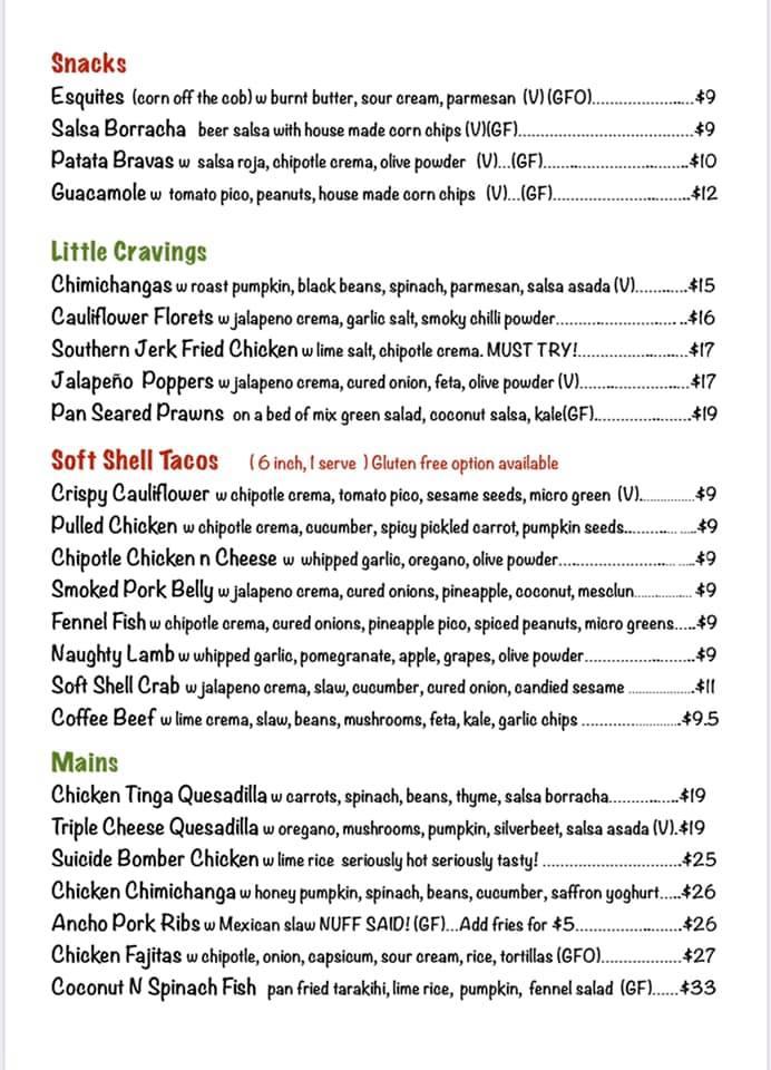 Menu at La Quattro restaurant, Whanganui