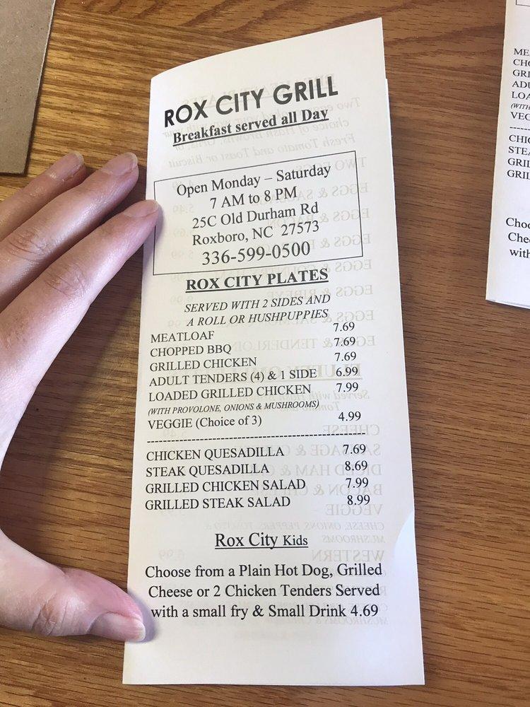 Menu at Rox City Grill restaurant, Roxboro