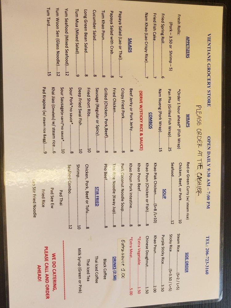 Menu at Vientiane Grocery restaurant, Seattle