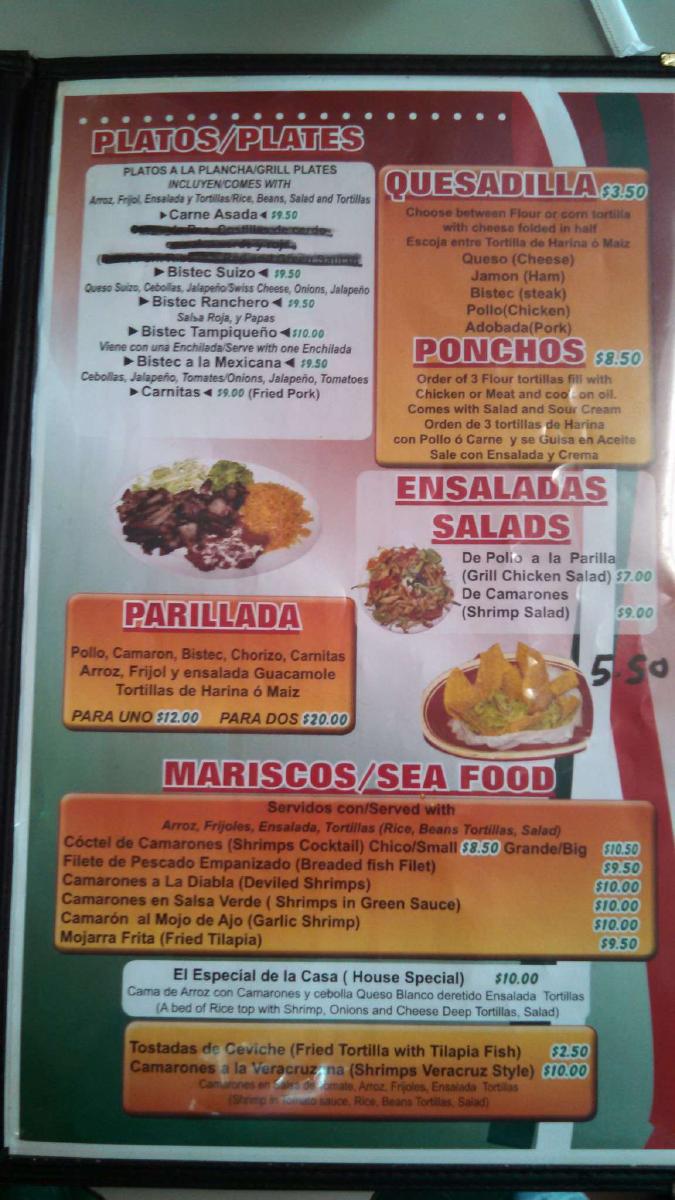 Menu at Dos Amigos restaurant, Macon