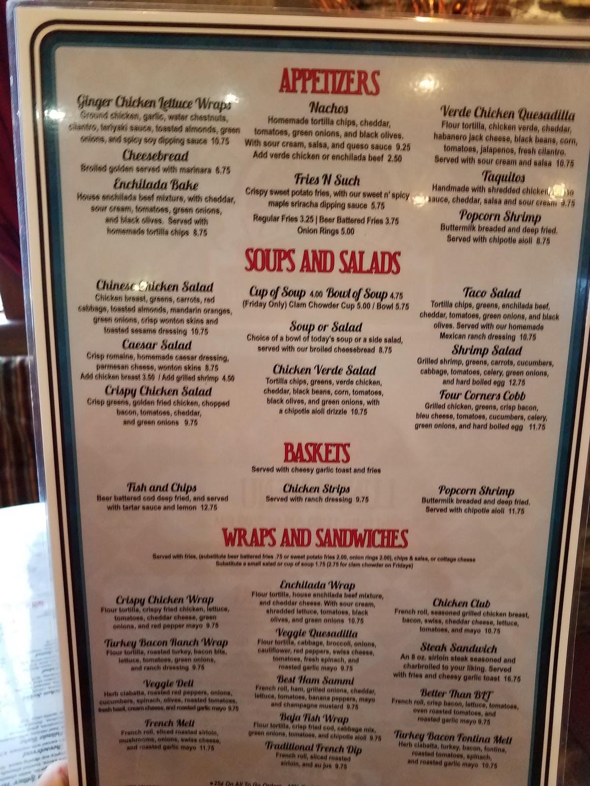 Menu at Four Corners Casino & Crossroads Grill restaurant, Eureka