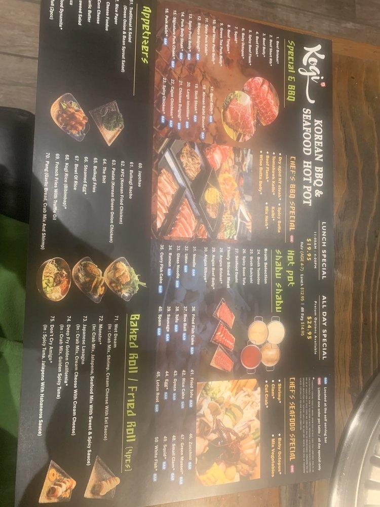 Menu at Kogi Korean BBQ & Seafood Hot Pot, Las Vegas
