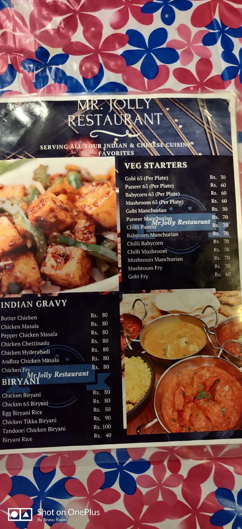 Menu at Mr.Jolly Restaurant, Vellore