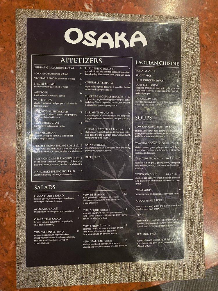 Menu at Osaka Japanese Steakhouse, Fort Myers, San Carlos Blvd