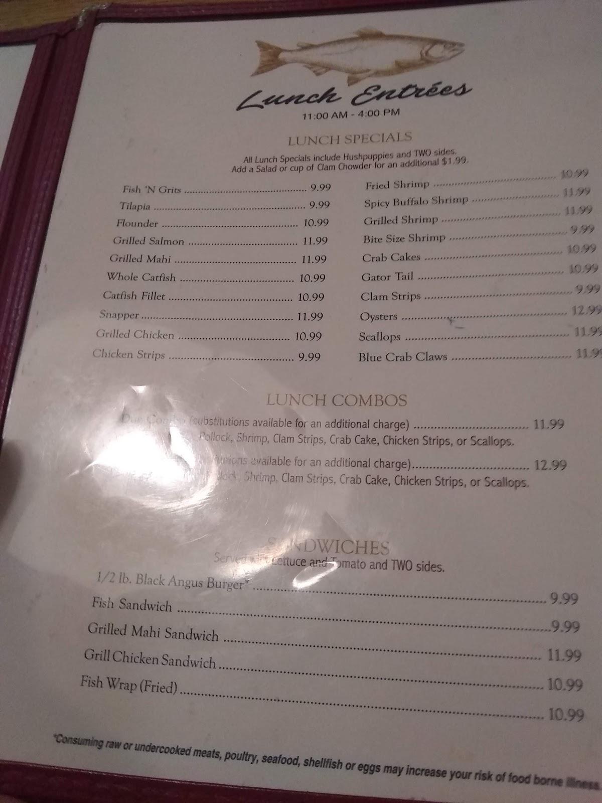 Menu at Sam's St Johns Seafood of Summerfield restaurant, Summerfield