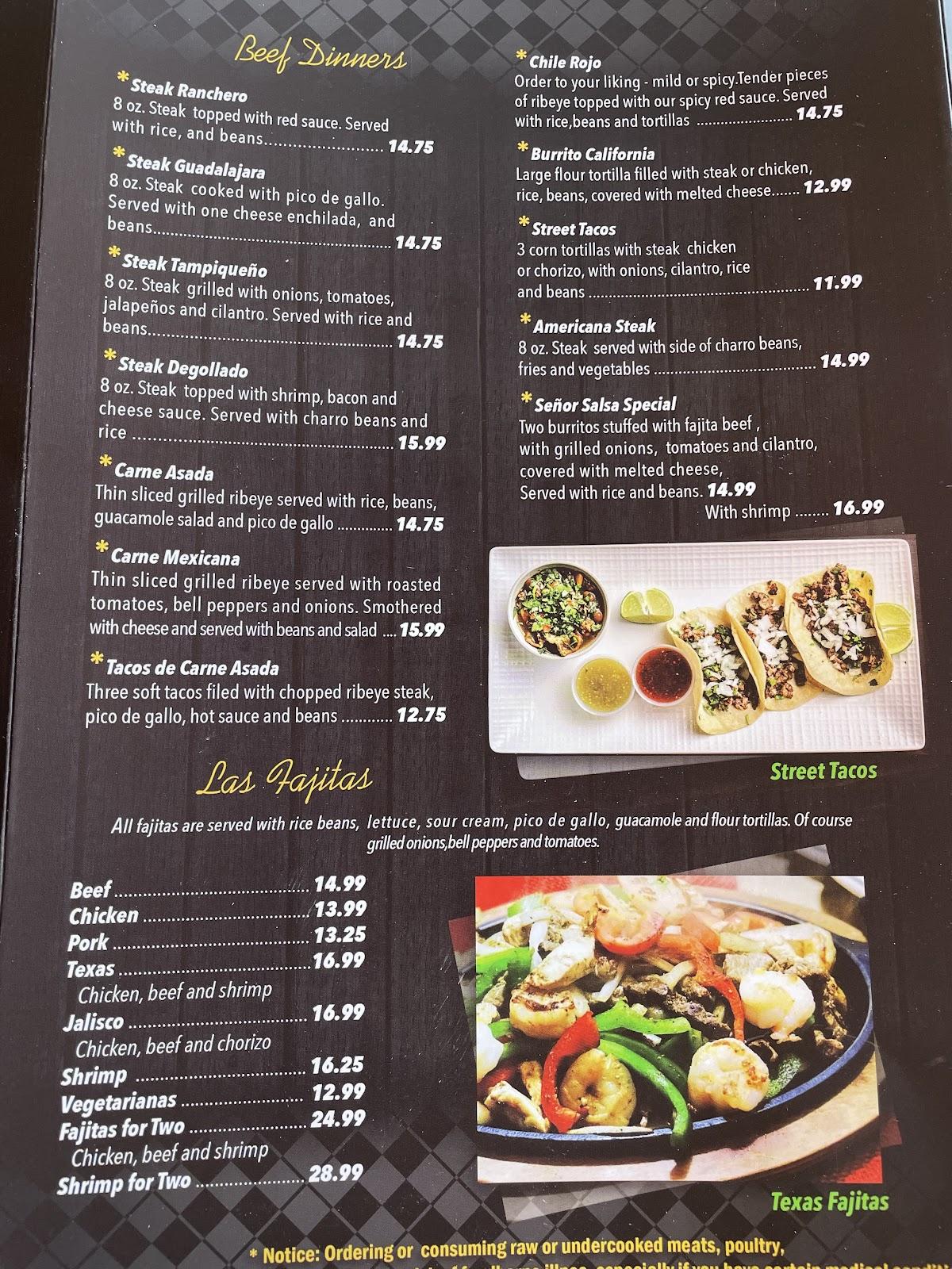 Menu at Señor Salsa restaurant, Skiatook, W Rogers Blvd
