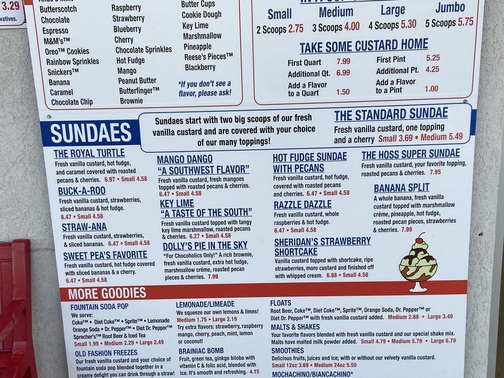 Menu at Sheridan's Frozen Custard restaurant, Topeka