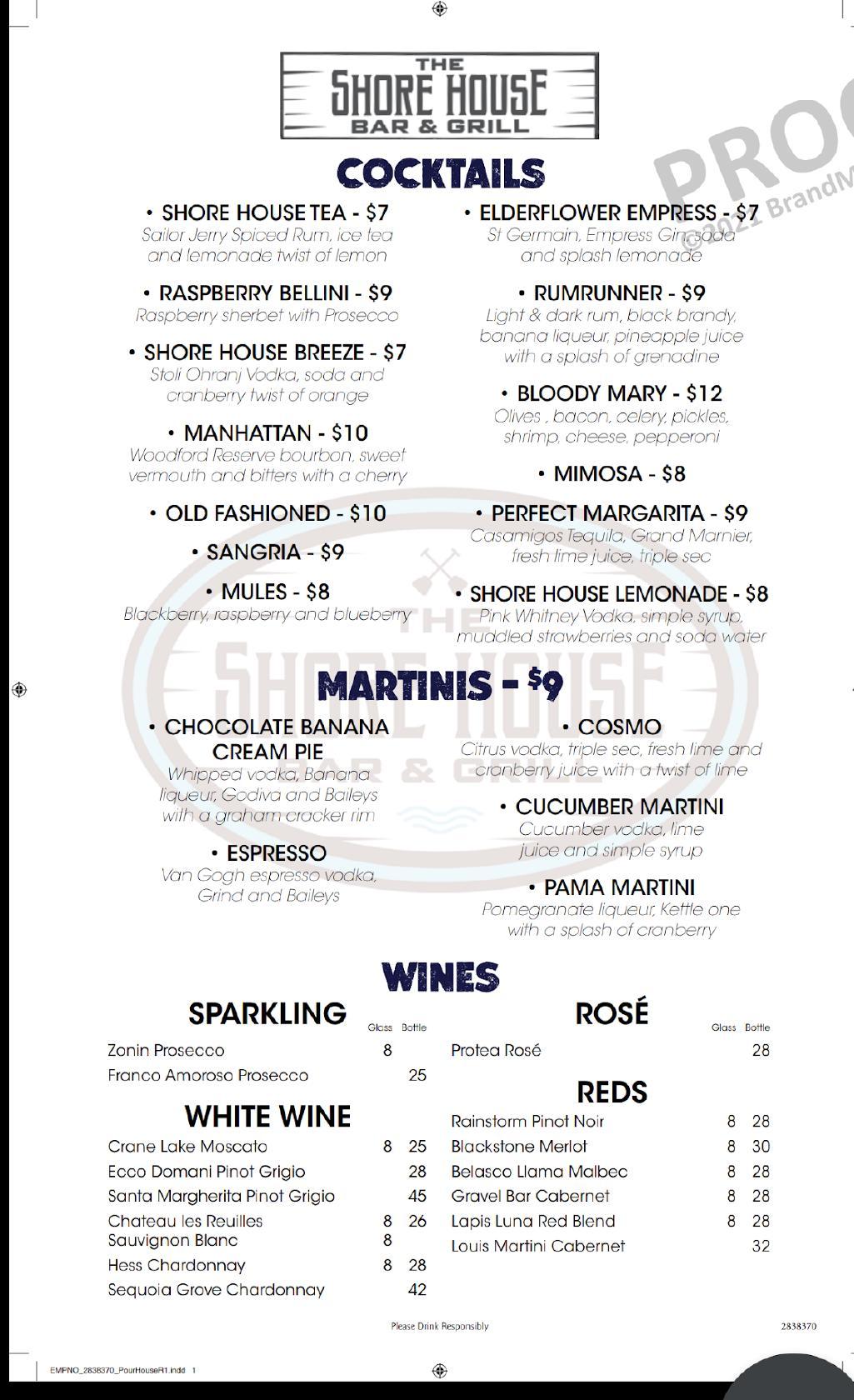 Menu at The Shore House Bar & Grill, Derby