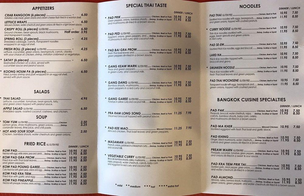 Menu at Bangkok Cuisine Express restaurant, Auburn Hills
