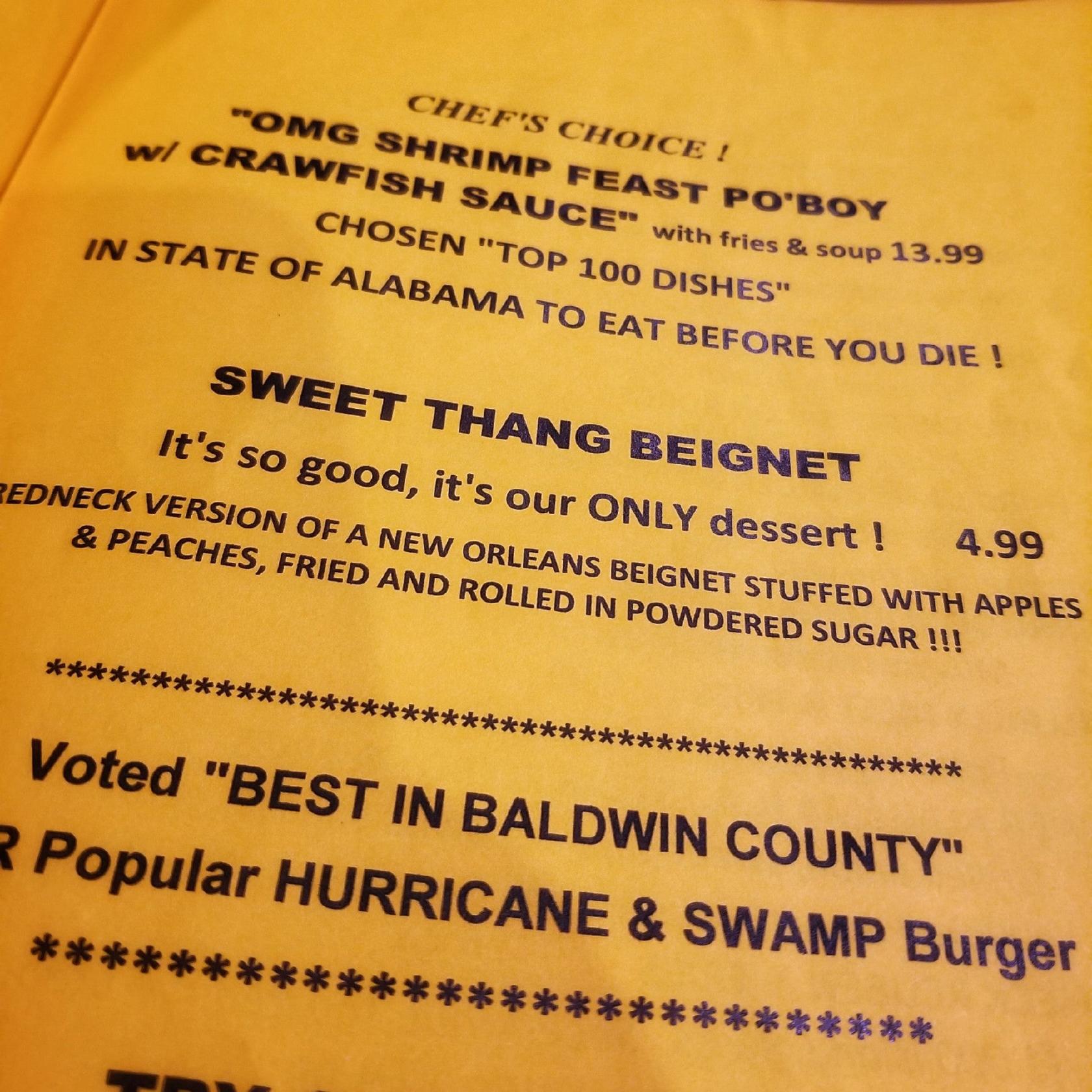 Menu at Fish River Grill restaurant, Foley