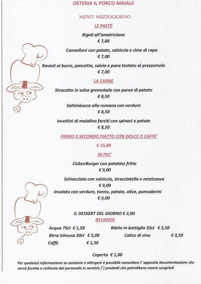 Menu da Il Porco Maiale ristorante, Agrate Brianza, Piazza Sant'Eusebio