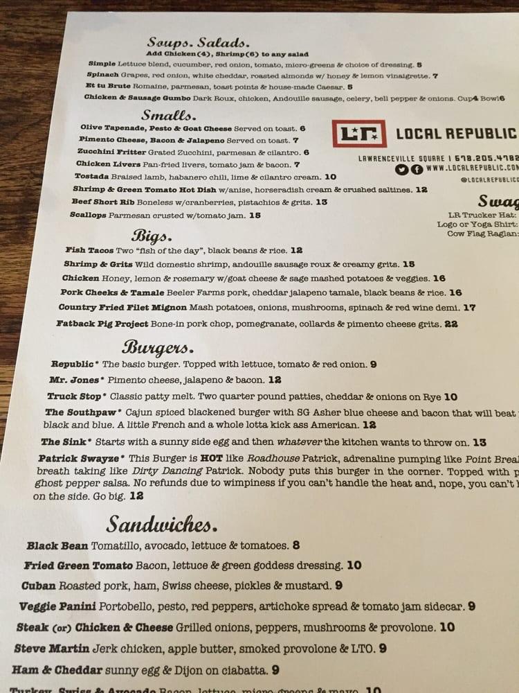 Menu at Local Republic, Lawrenceville