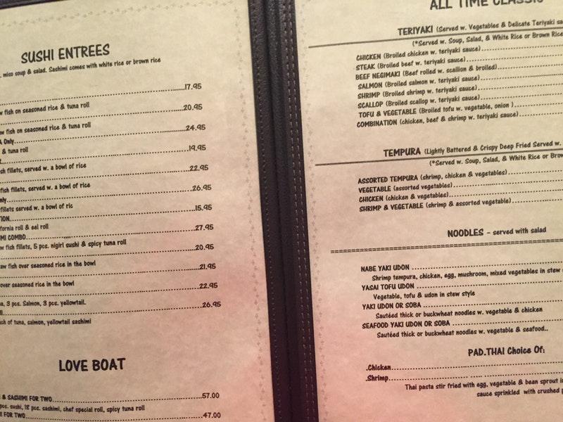 Menu at Megu Sushi restaurant, Ventnor City