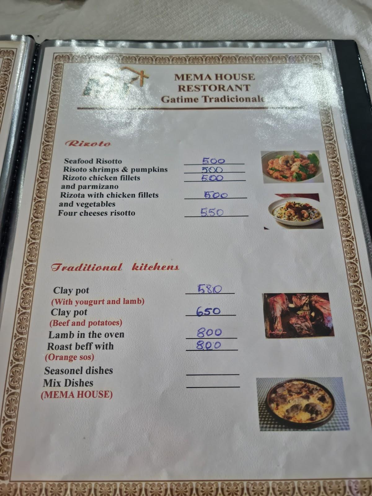 Menu at Mema House restaurant, Durrës