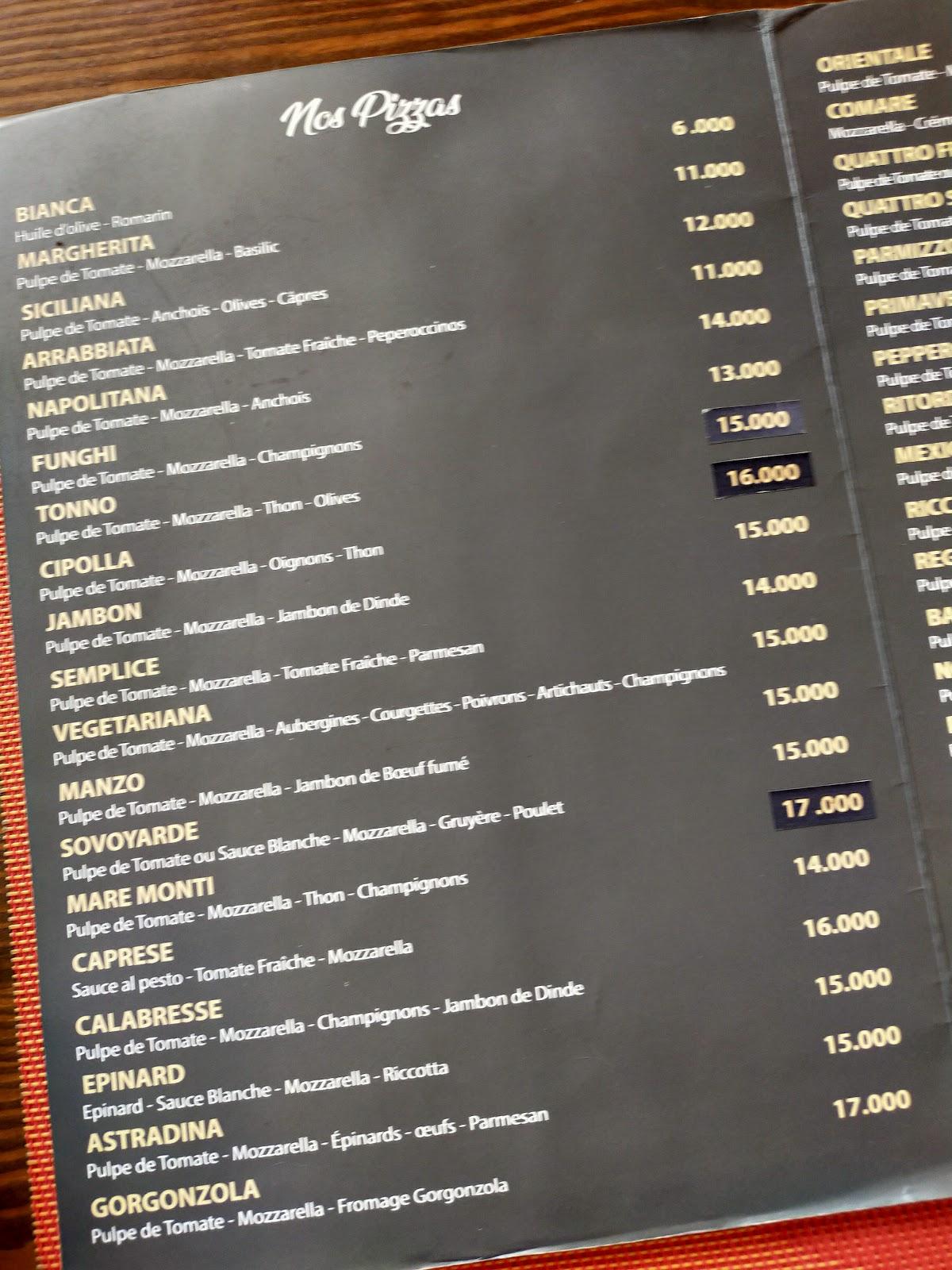 Menu au Pizza LAGO Lac 2 restaurant, Tunis