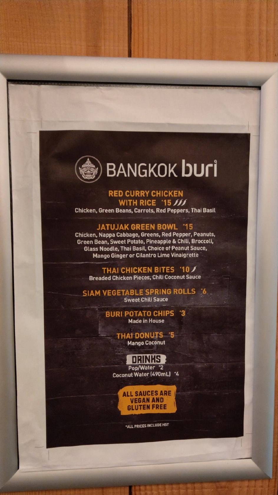 Menu at Bangkok Buri restaurant, Toronto, 65 Front St W #485