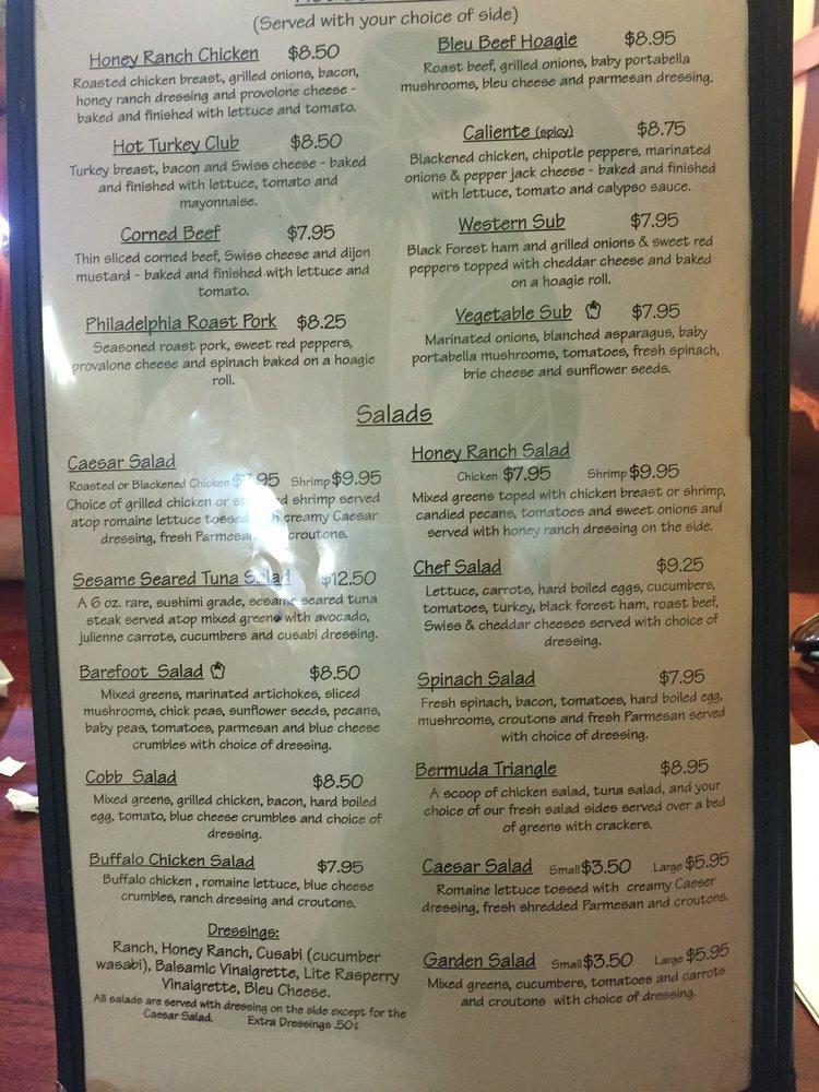 Menu at Barefoot Cafe, Vero Beach