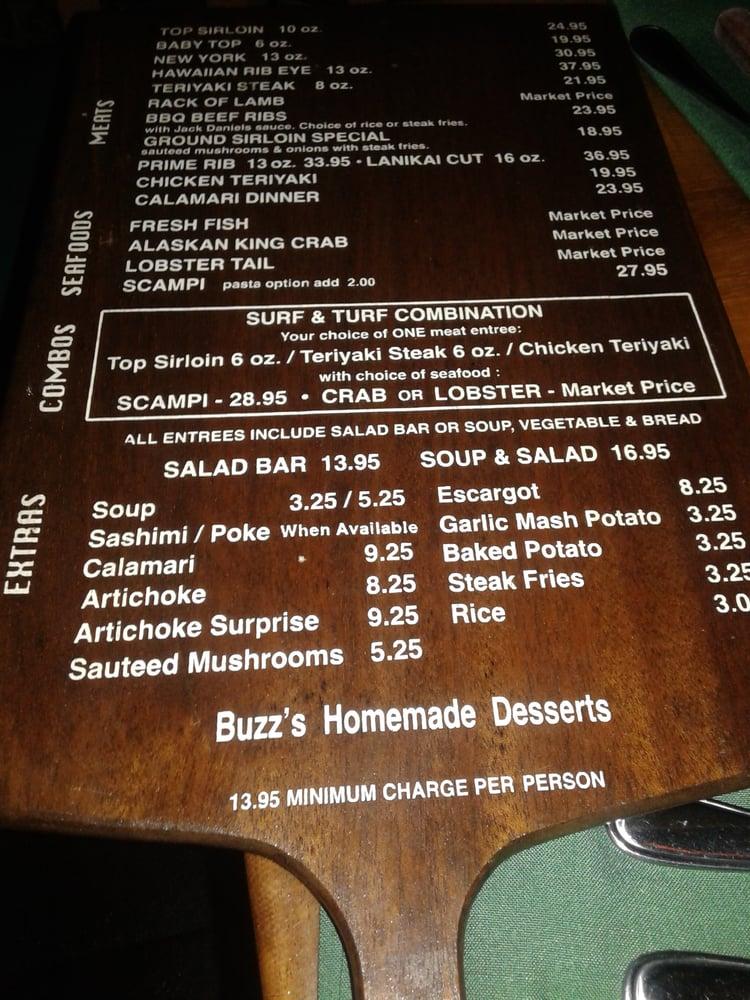 Menu at Buzz's Original Steak House steakhouse, Kailua