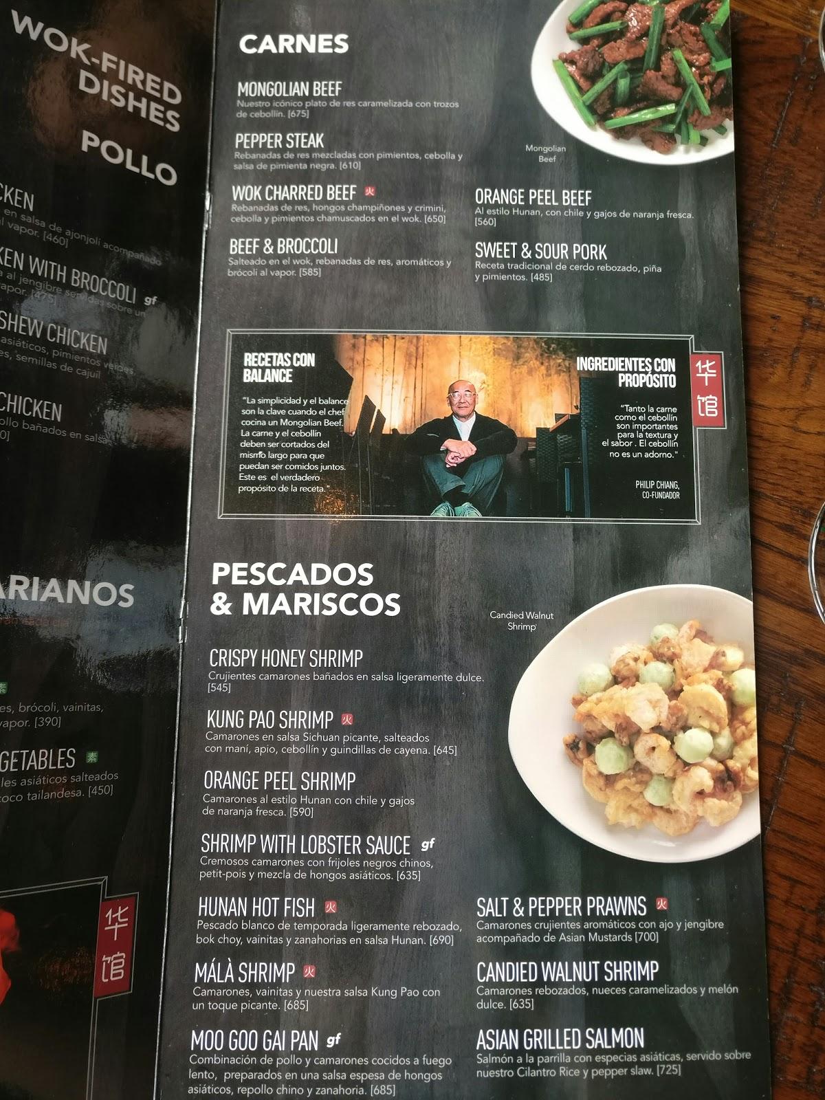 Menu at P.F. Chang's restaurant, Santo Domingo