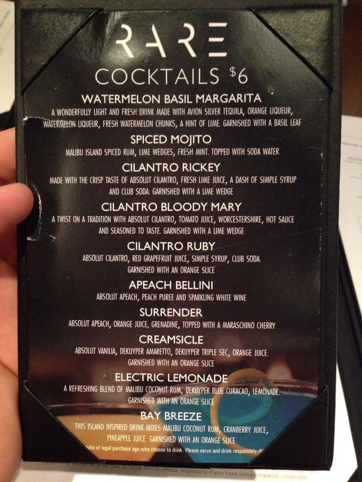 Menu at RARE Chop House pub & bar, Mount Vernon