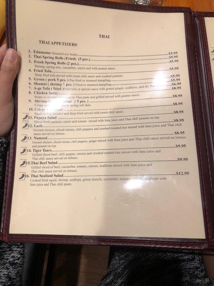 Menu at Thai Ocha restaurant, Metairie