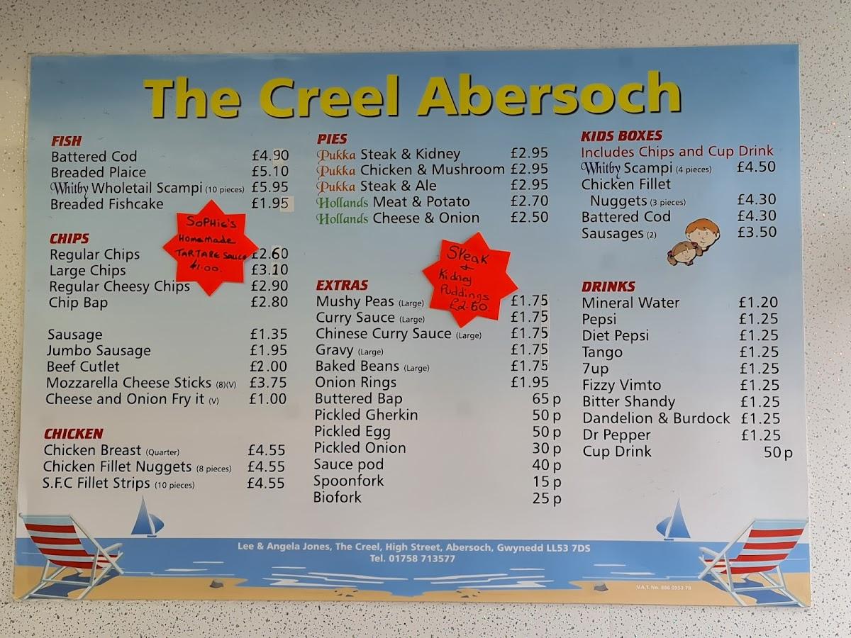 Menu at The Creel fast food, Abersoch
