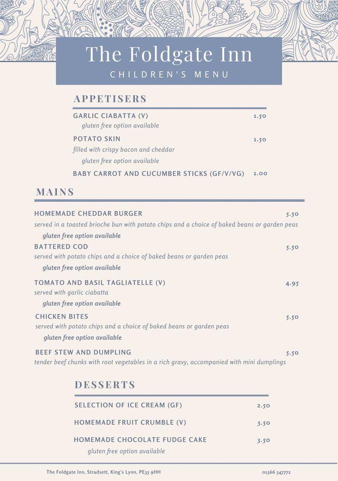 Menu at The Foldgate Inn pub & bar, Stradsett