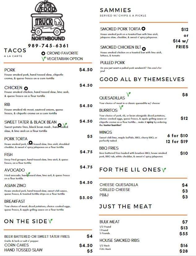 Menu at The Food Truck at Northbound Outfitters BBQ, Grayling