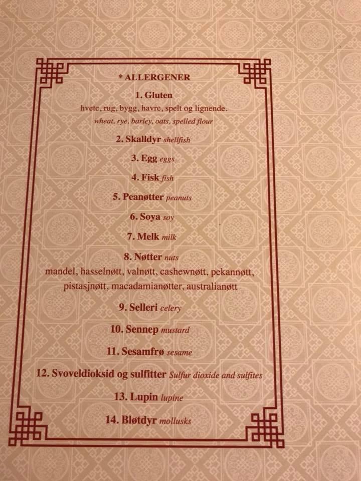 Menu at Chang Ching House restaurant, Kongsvinger