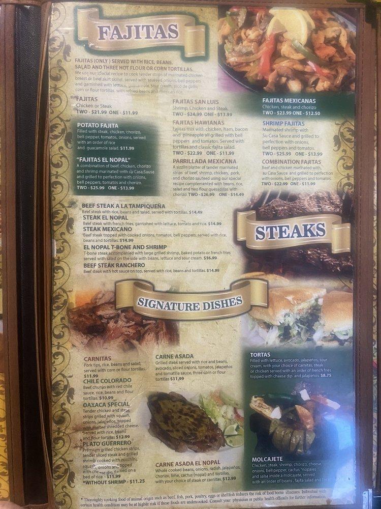 Menu at El Nopal Mexican Restaurant, Oakland, US-64