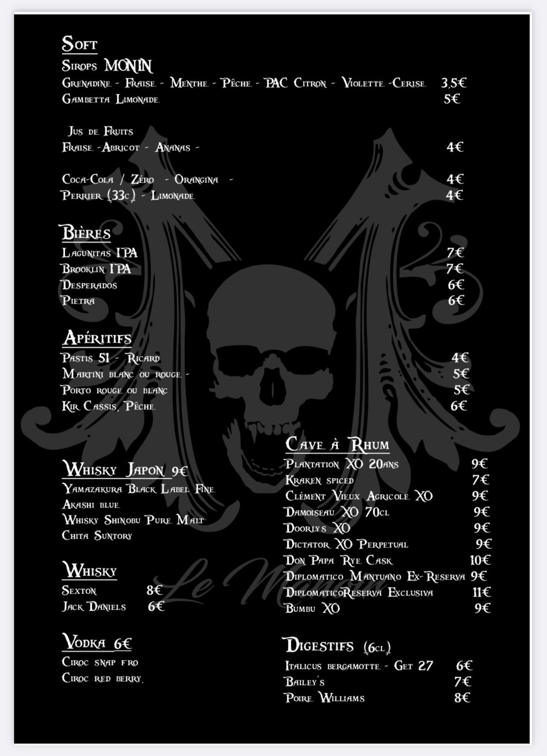 Carta de Restaurant Le Manoir, Vitrolles