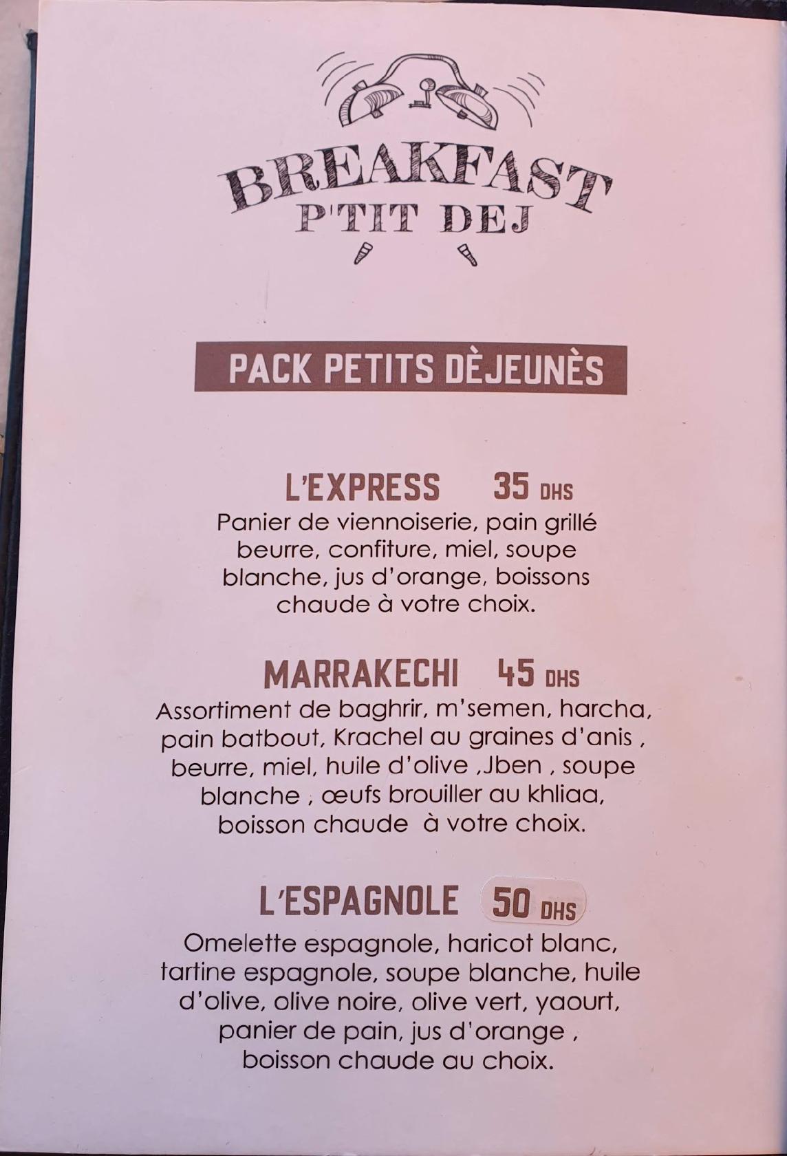 Menu au LE PASSAGE restaurant, Marrakech, Bd Allal Al Fassi