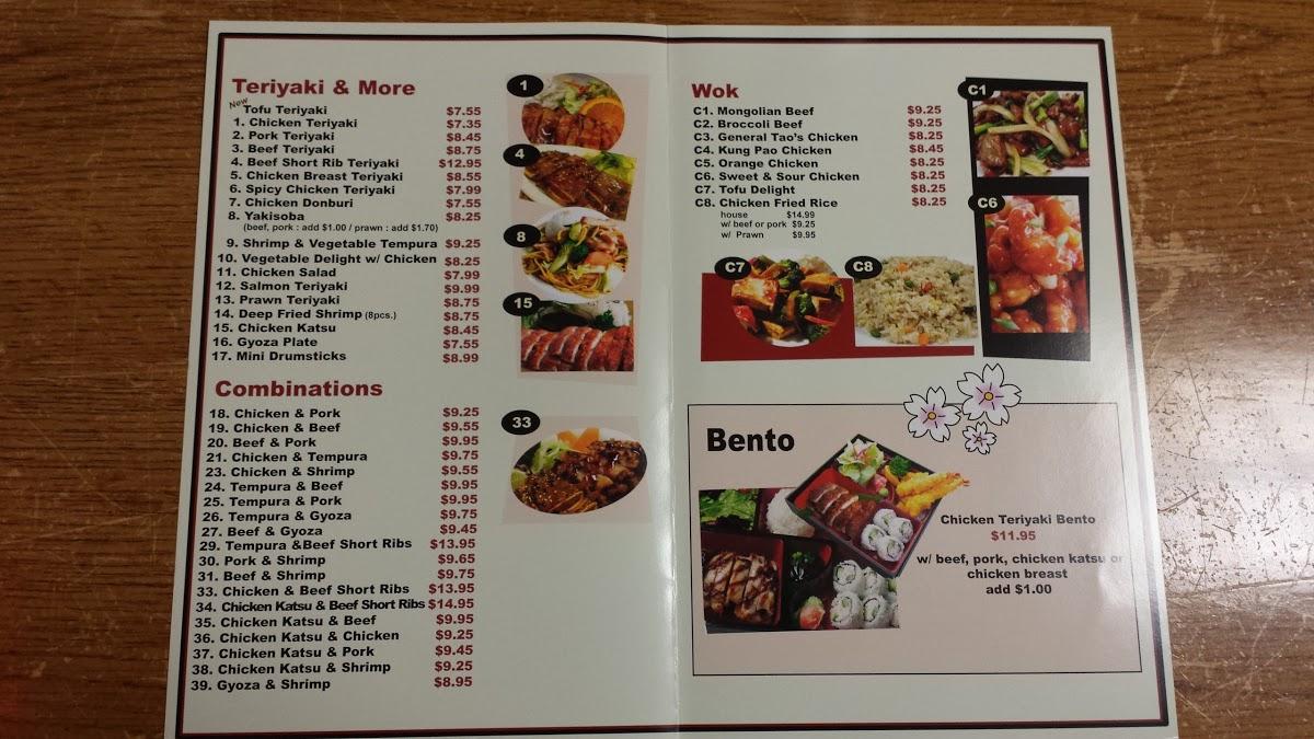 Menu at Minami Teriyaki restaurant, Woodinville