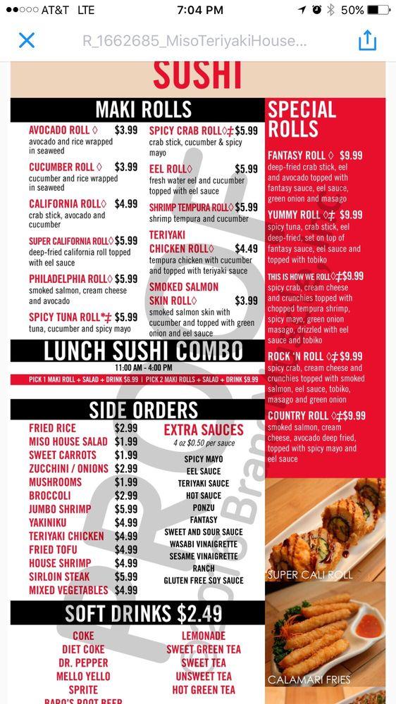 Menu at Miso Teriyaki House restaurant, Elizabethton