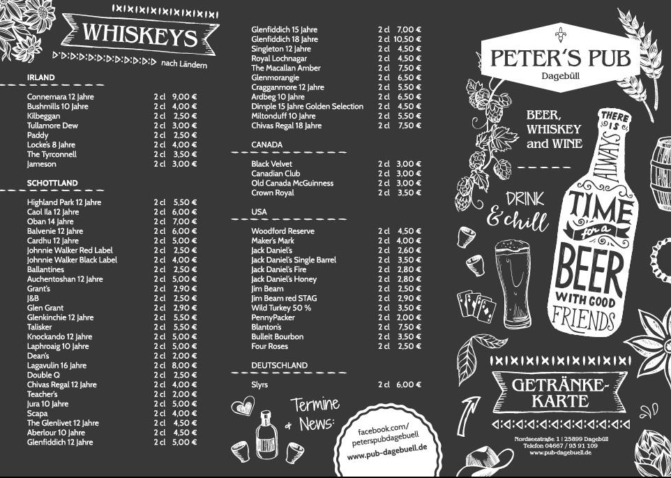 Speisekarte von Peter‘s Pub, Dagebüll