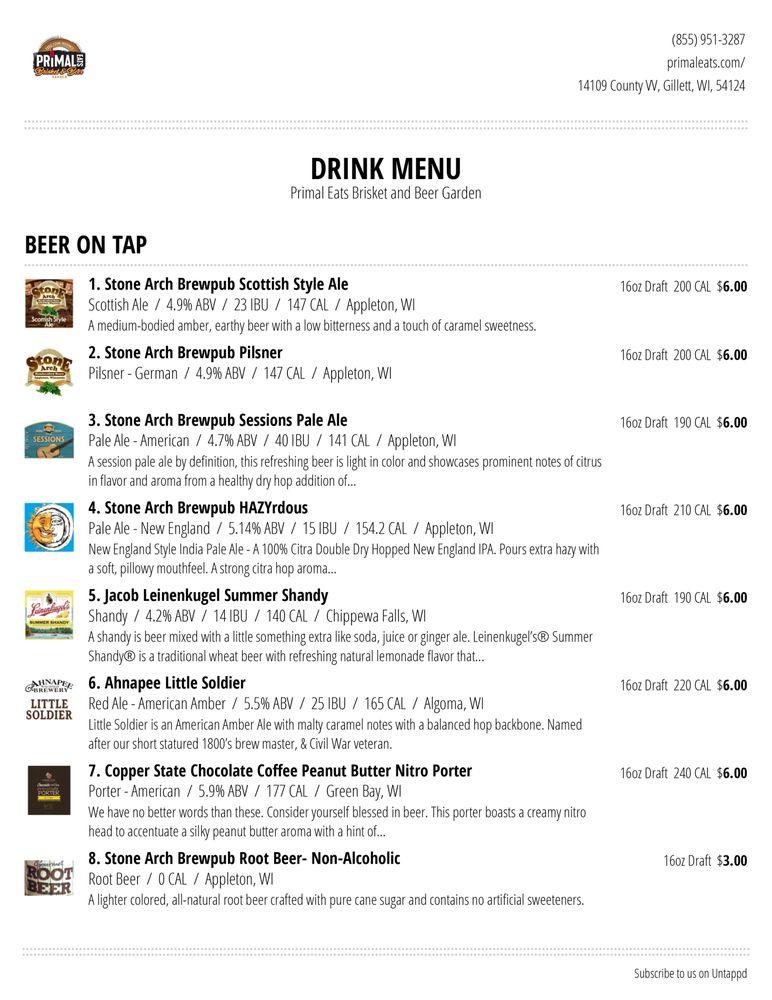 Menu at Primal Eats BBQ, USA
