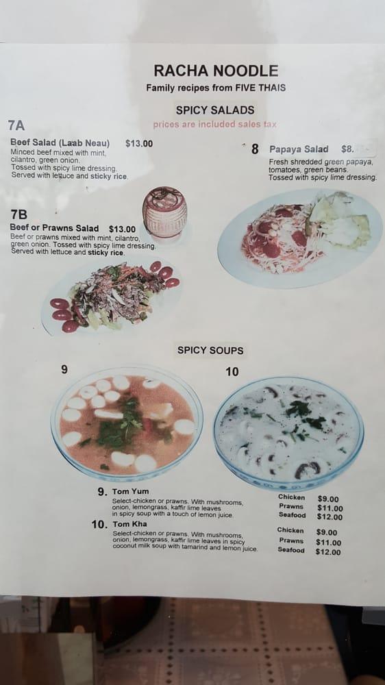 Menu at Racha Noodle restaurant, Redding