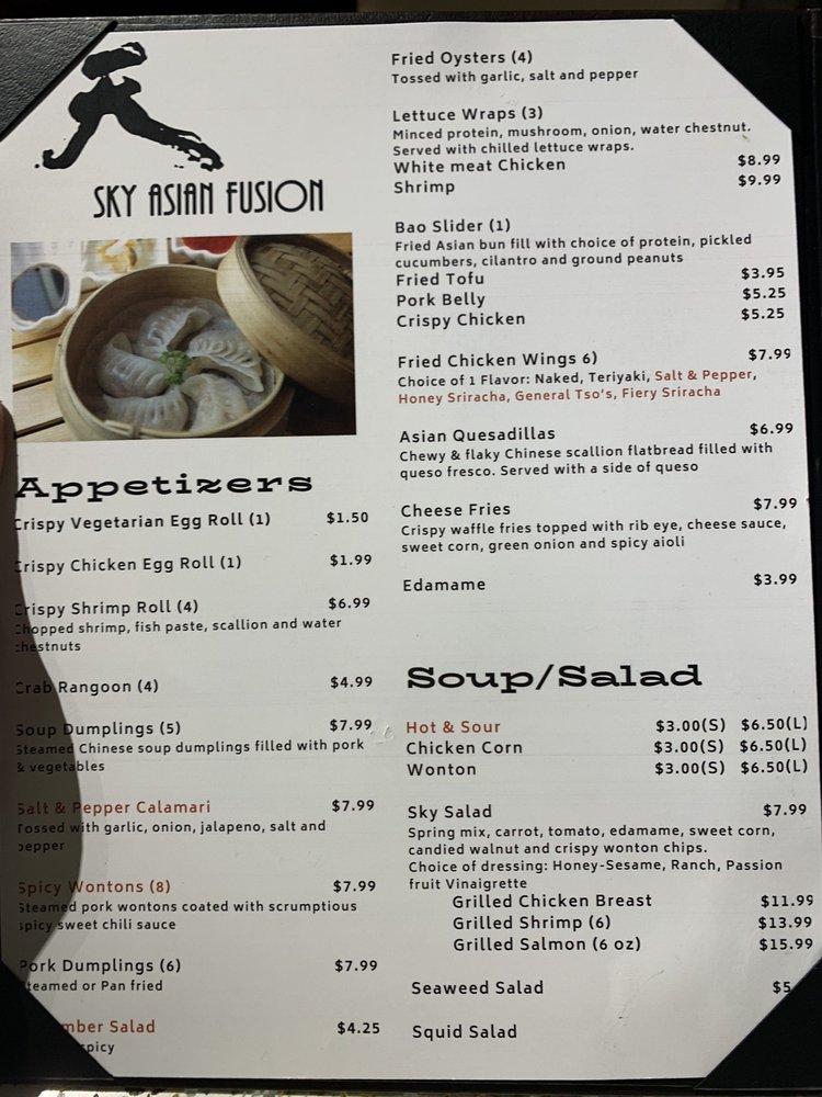Menu at Sky Asian Fusion restaurant, Leander