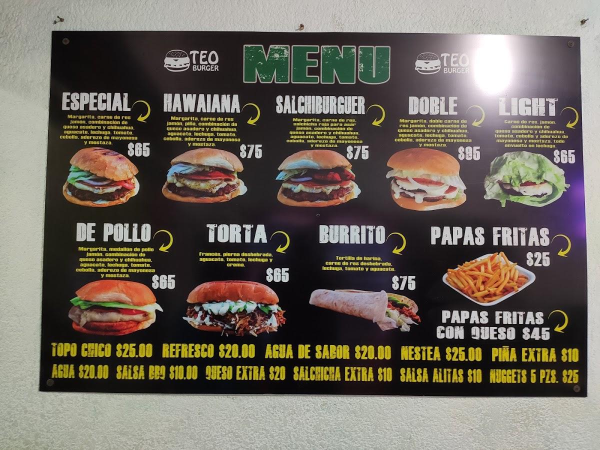 Menu at Teo Burger Suc. Uno restaurant, Guadalupe