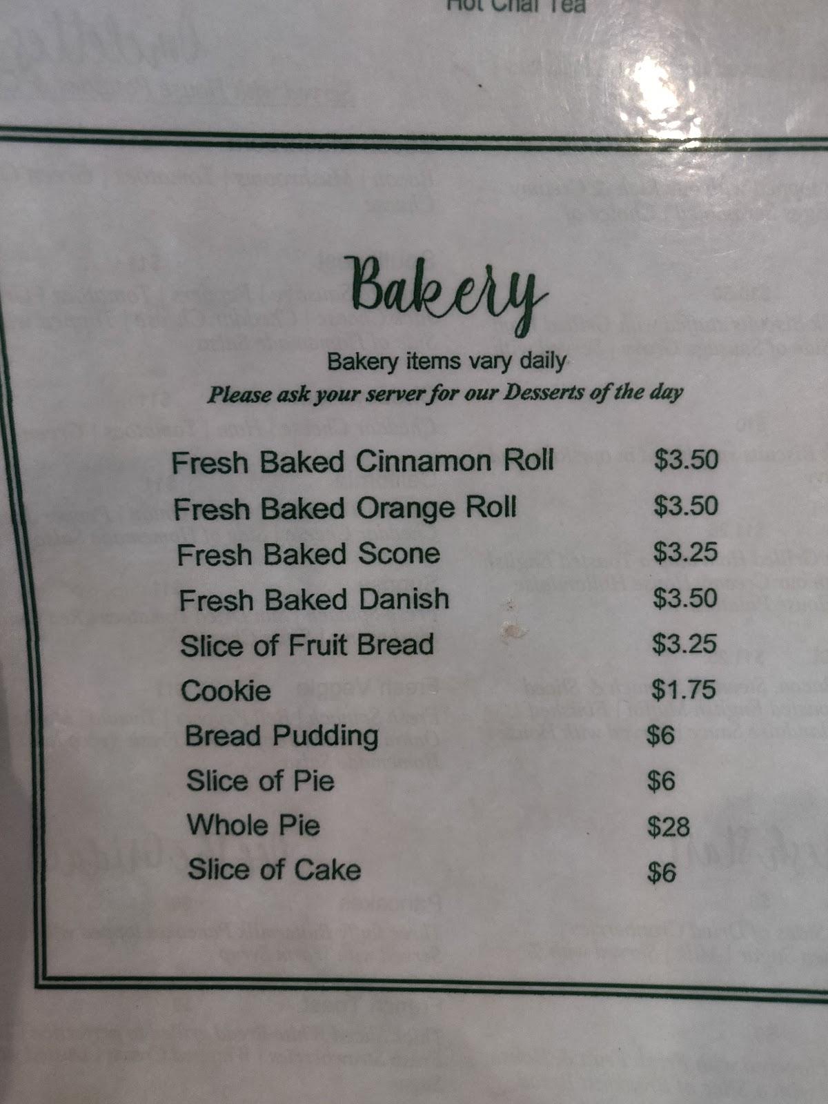 Menu at The Courtyard Cafe & Bakery, Fallon